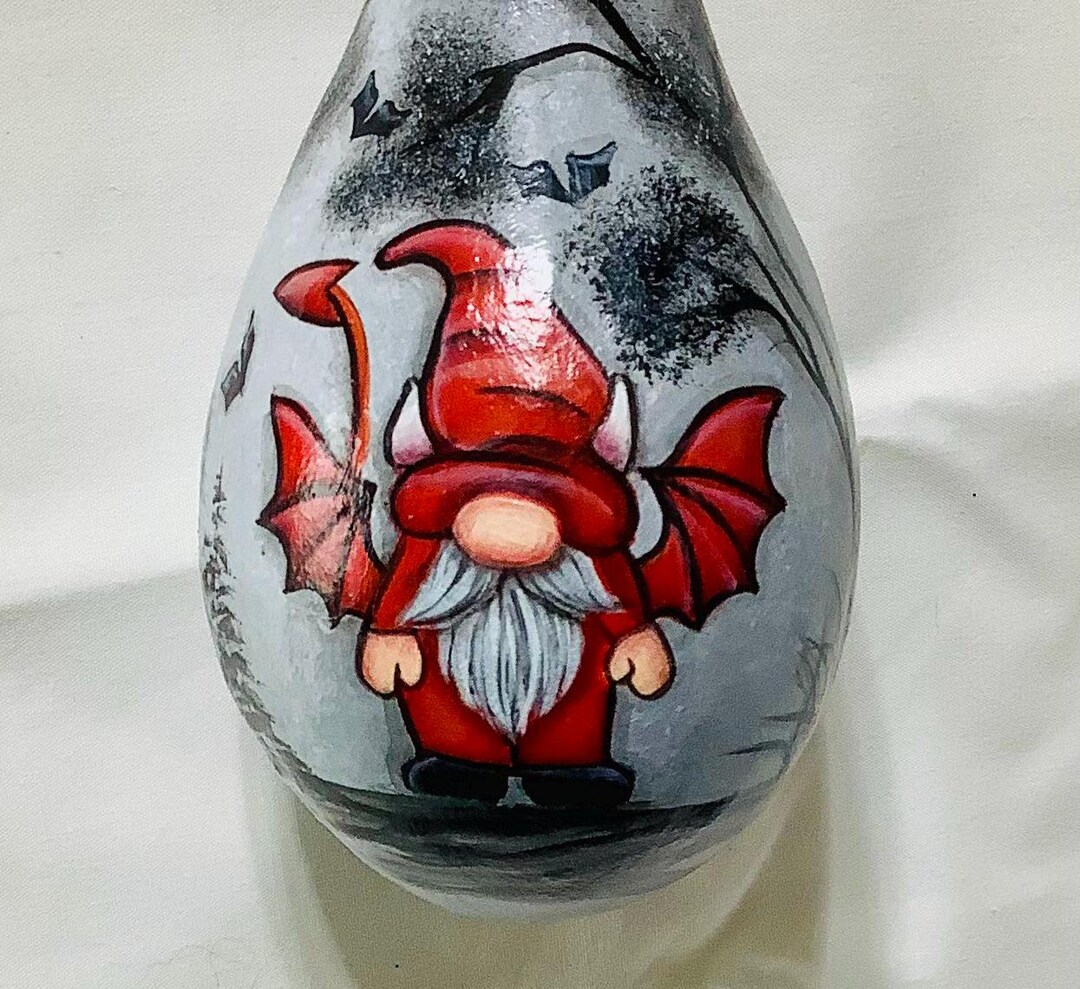 Mini Gnome Devil Halloween Gourd Ornament - Hand Painted Gourd - Etsy