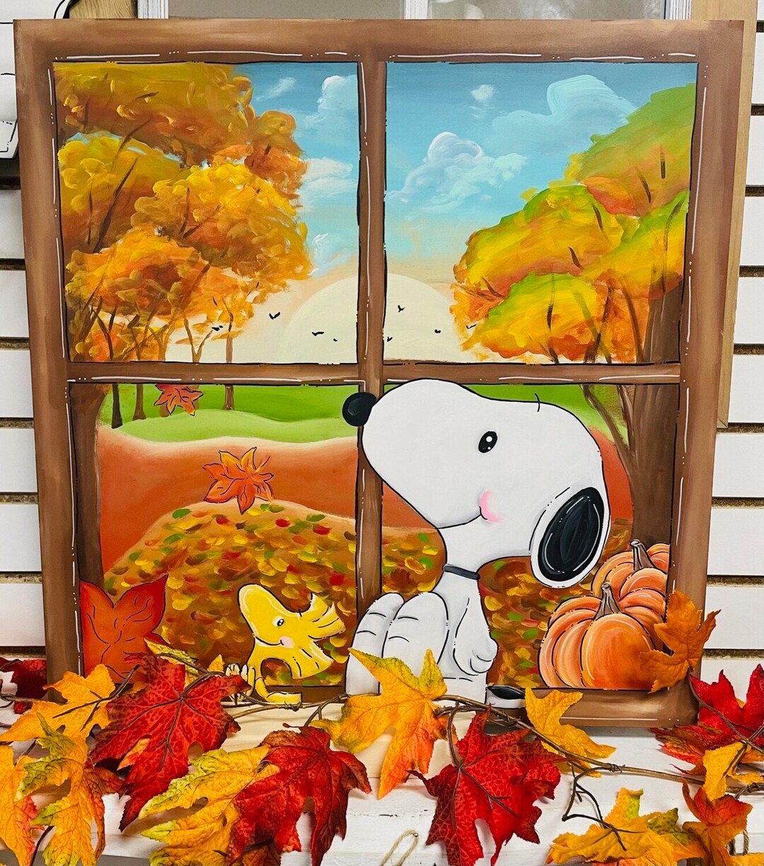 Fall-harvest Homecoming Window With Snoopy and Woodstock - Etsy