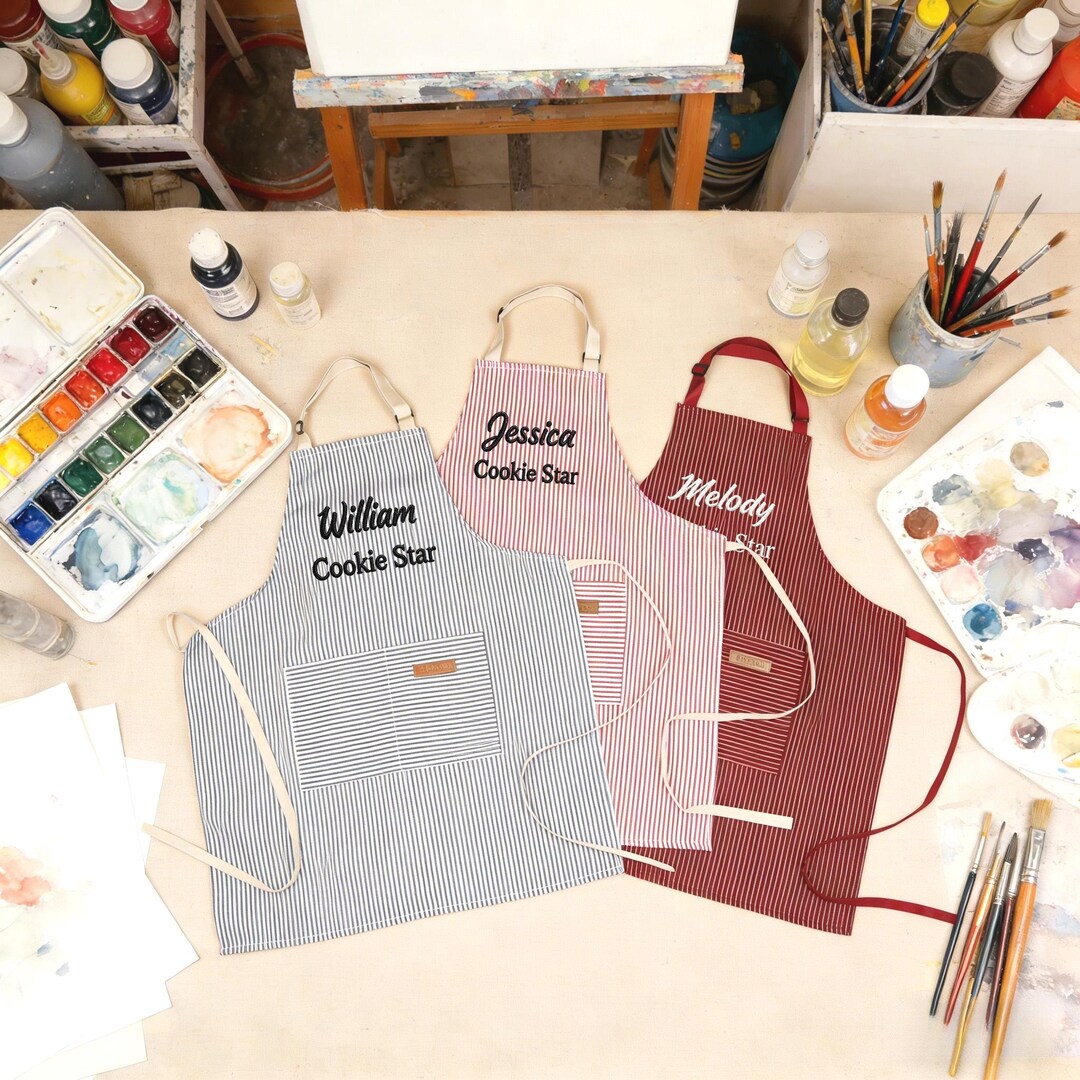 Custom Name Embroidered Kitchen Apron, Personalized Striped Apron ...