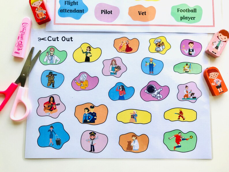 Professions Matching Activity Worksheet, Occupations Memory Game for ...