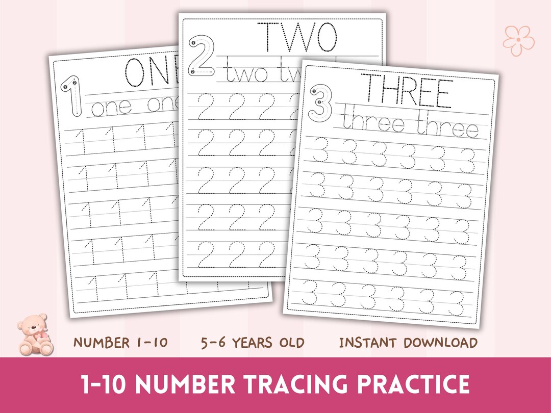 1-10 Number Tracing Worksheets, Handwriting Practice Gifts, Math ...