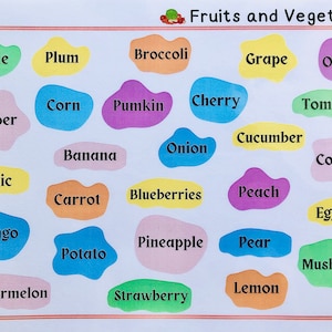 Fruits and Vegetables Matching Activity Worksheet, Color Sorting Gift ...