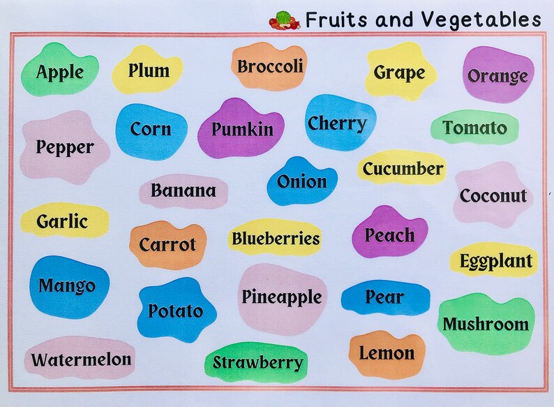 Fruits and Vegetables Matching Activity Worksheet, Color Sorting Gift ...