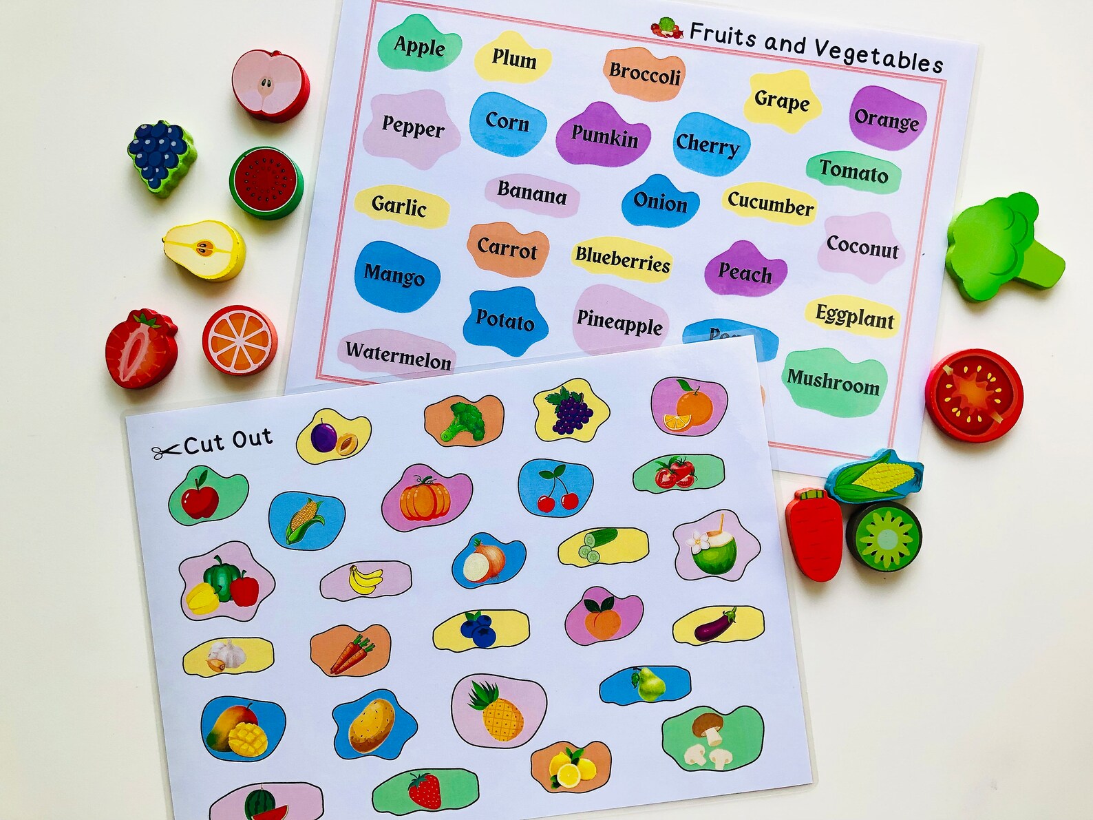 Fruits and Vegetables Matching Activity Worksheet, Color Sorting Gift ...