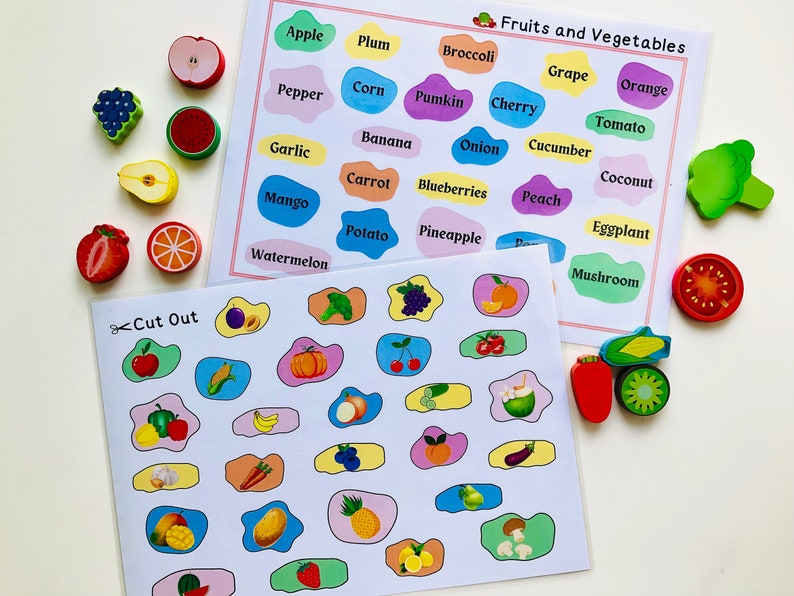 Fruits and Vegetables Matching Activity Worksheet, Color Sorting Gift ...