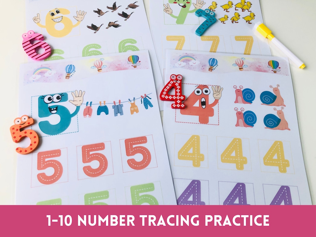 1-10 Number Tracing Worksheets, Handwriting Practice Gifts, Math ...