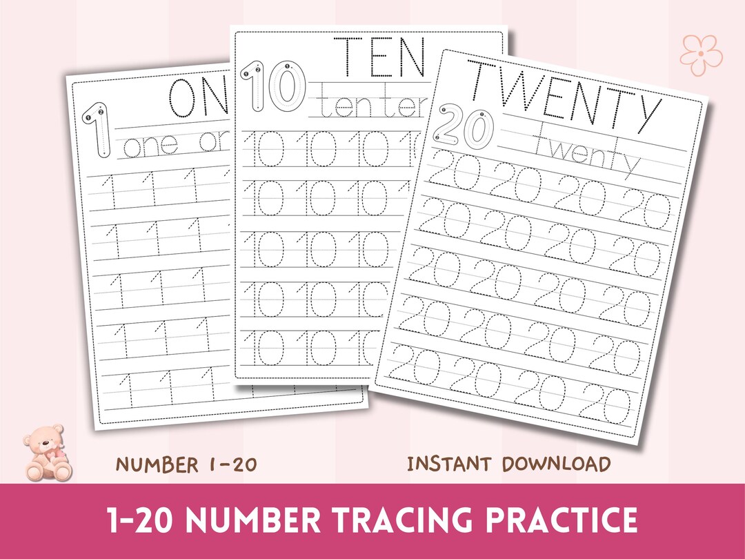 1-20 Number Tracing Worksheets, Handwriting Practice Gifts, Math ...