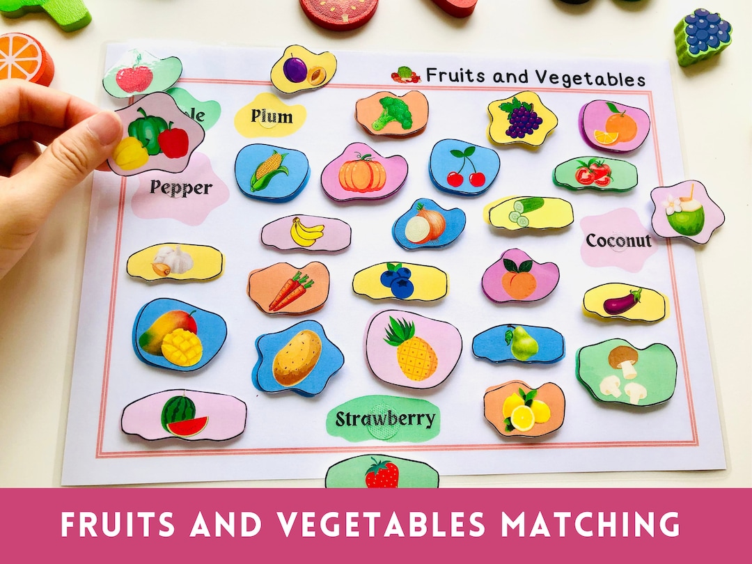 Fruits and Vegetables Matching Activity Worksheet, Color Sorting Gift ...