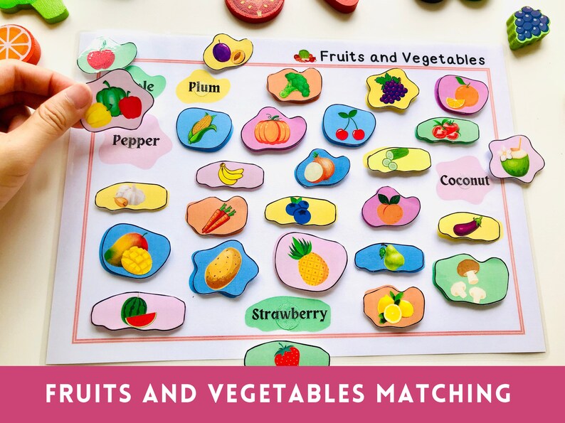 Fruits and Vegetables Matching Activity Worksheet, Color Sorting Gift ...