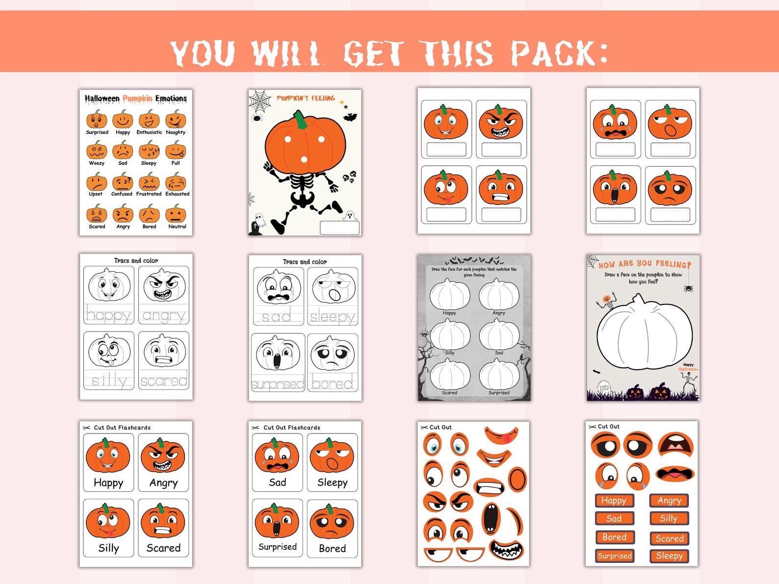 Halloween Pumpkin Emotions Feelings Activity for Kids, Behavior ...