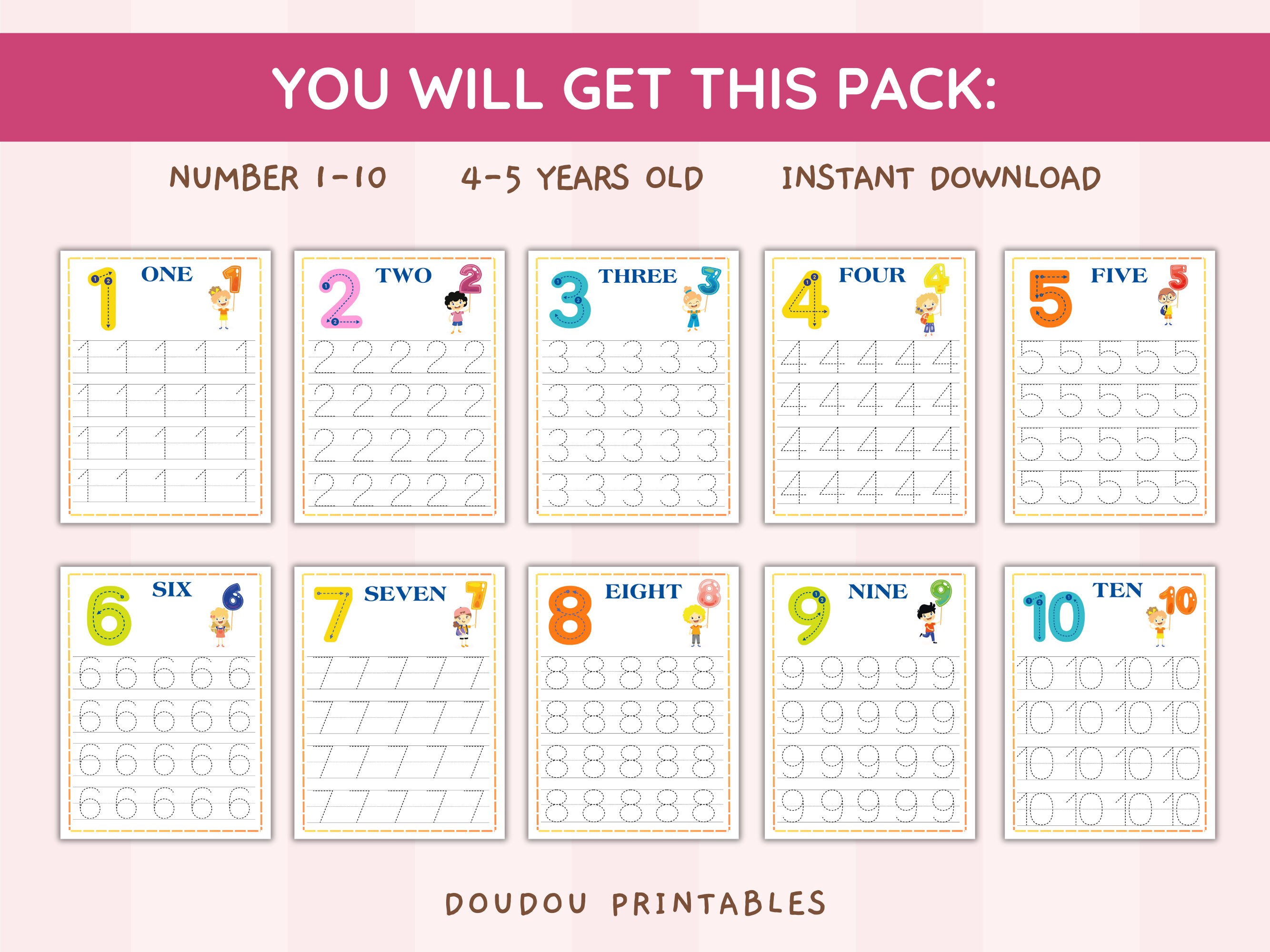 1-10 Number Tracing Worksheets, Handwriting Practice Gifts, Math ...