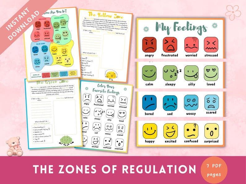 Zones of Regulation Worksheet for Kids Teens, Social Emotional Learning ...