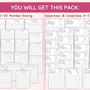 Number Alphabet Tracing Worksheets, ABC Pre Handwriting Practice, 0-20 ...