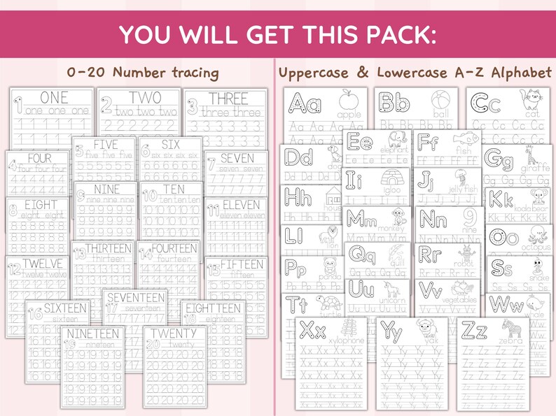 Number Alphabet Tracing Worksheets, ABC Pre Handwriting Practice, 0-20 ...