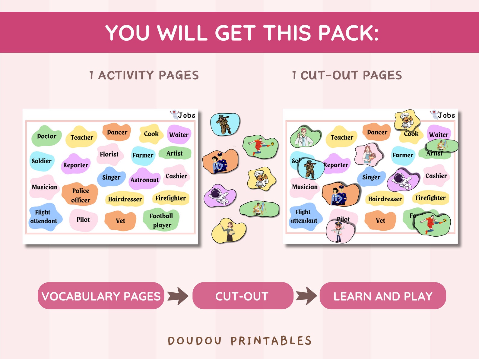 Professions Matching Activity Worksheet, Occupations Memory Game for ...