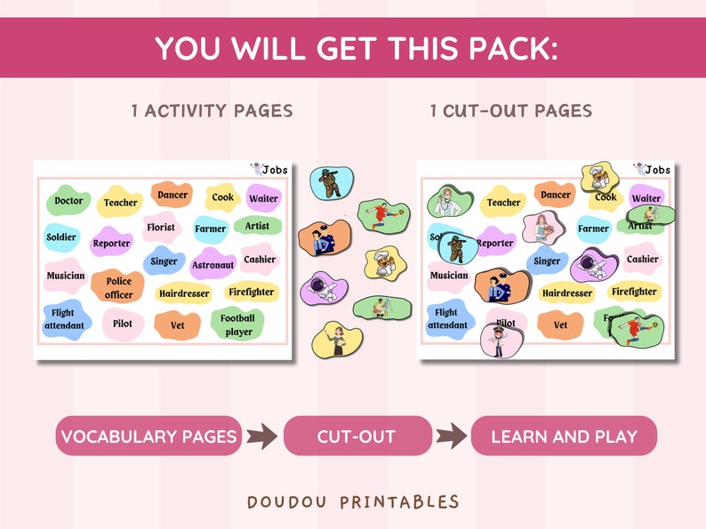 Professions Matching Activity Worksheet, Occupations Memory Game for ...
