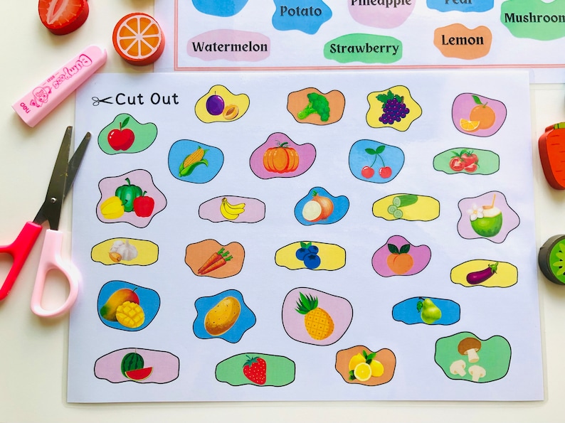 Fruits and Vegetables Matching Activity Worksheet, Color Sorting Gift ...