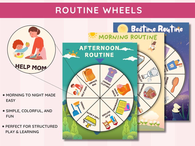 Routine Wheel for Kids, Preschool Morning Afternoon Bedtime Chore Chart ...