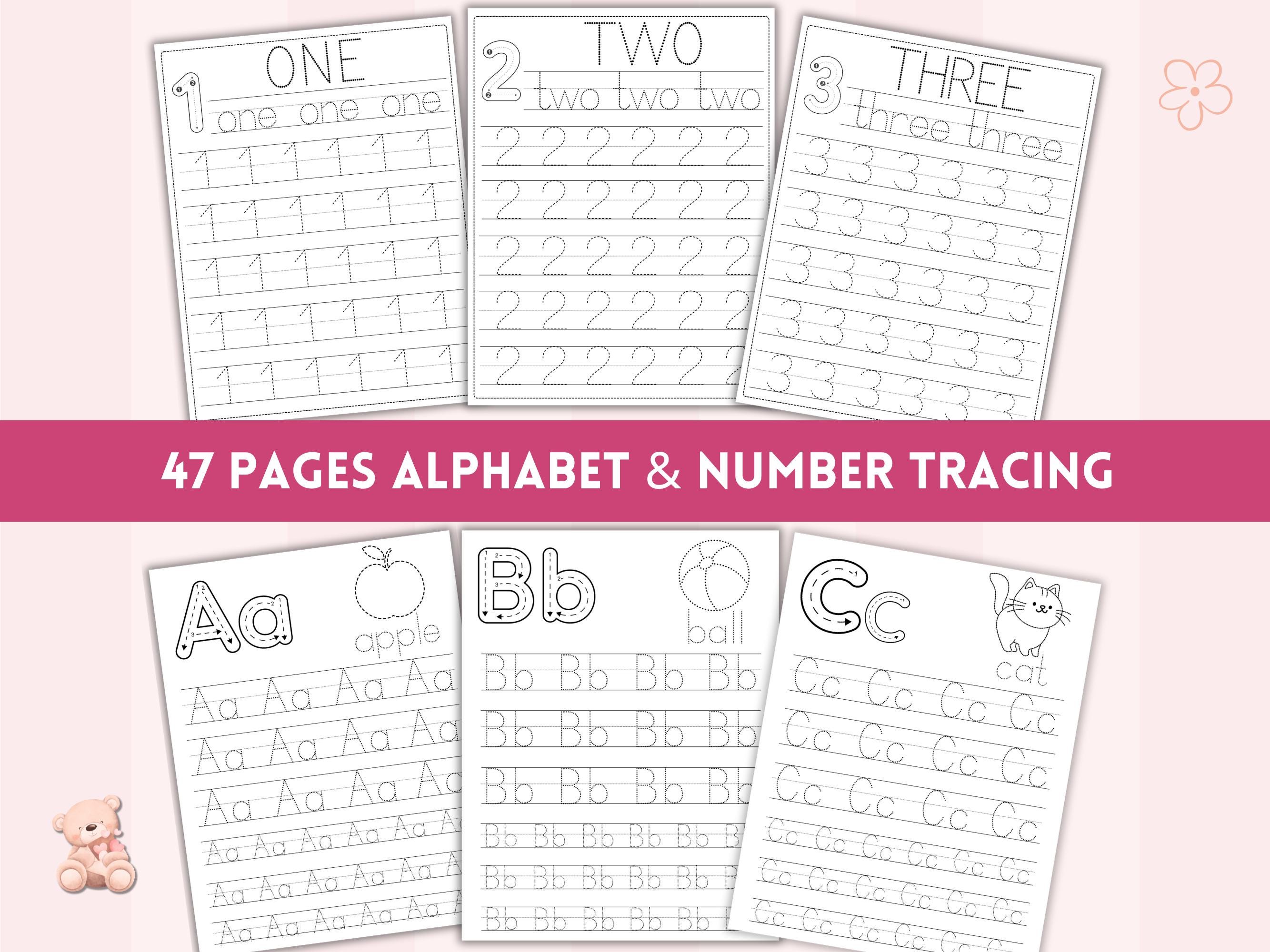 Number Alphabet Tracing Worksheets, ABC Pre Handwriting Practice, 0-20 ...