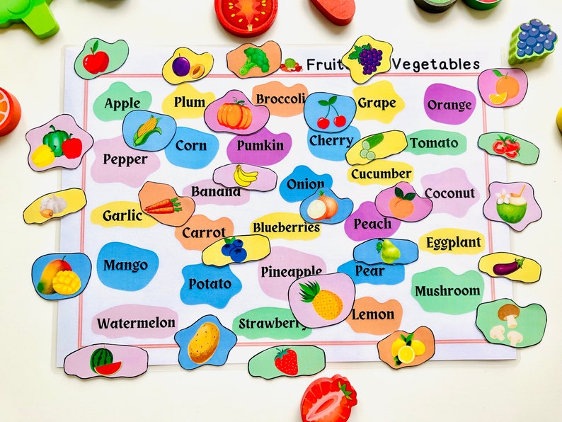 Fruits and Vegetables Matching Activity Worksheet, Color Sorting Gift ...