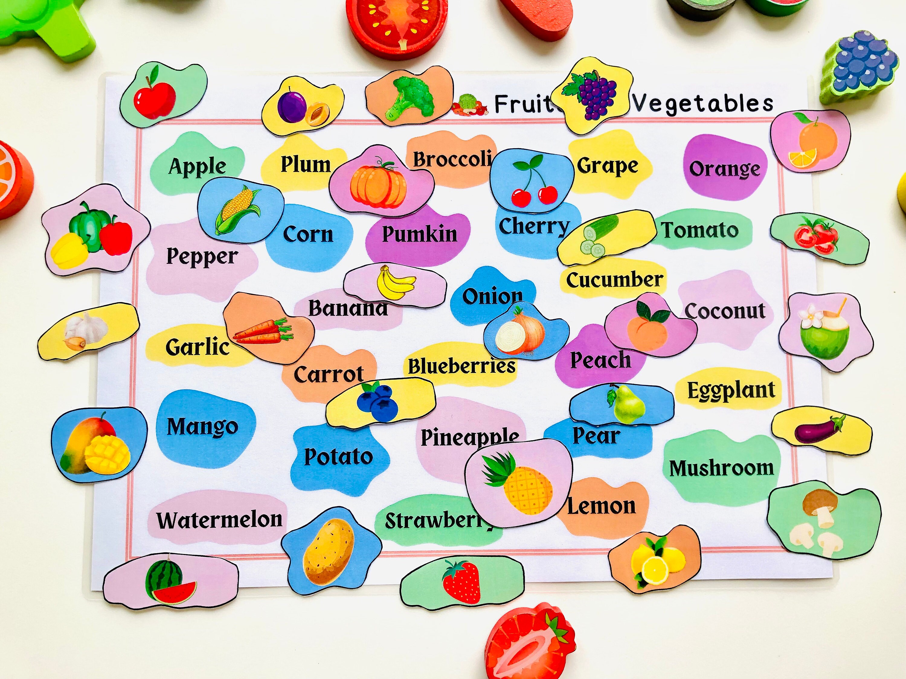 Fruits and Vegetables Matching Activity Worksheet, Color Sorting Gift ...