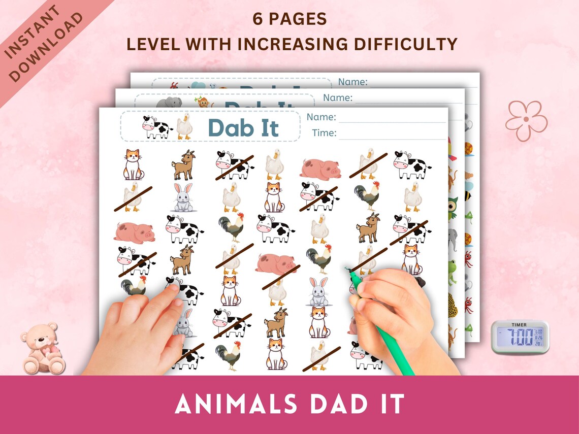 Animals Dab It Printable for Kids, I Spy Game Worksheet, Look and Find ...