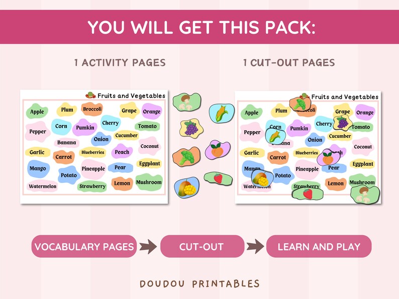 Fruits and Vegetables Matching Activity Worksheet, Color Sorting Gift ...