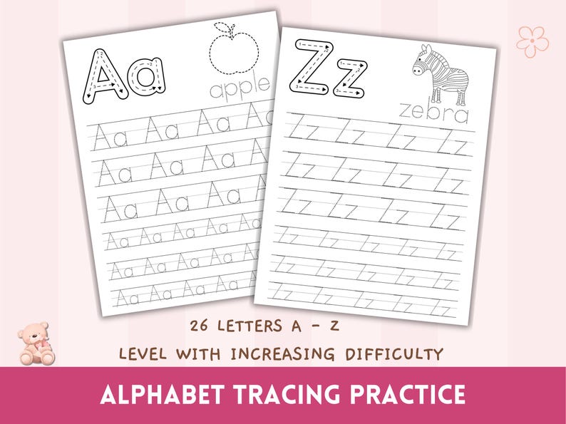 Alphabet Tracing Activity Worksheet, 26 ABC Phonic Upper Lowercase ...