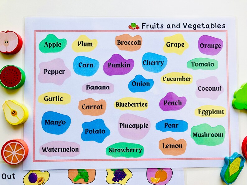 Fruits and Vegetables Matching Activity Worksheet, Color Sorting Gift ...