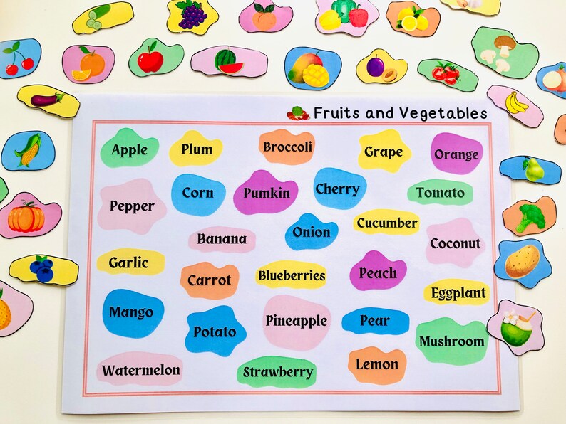 Fruits and Vegetables Matching Activity Worksheet, Color Sorting Gift ...