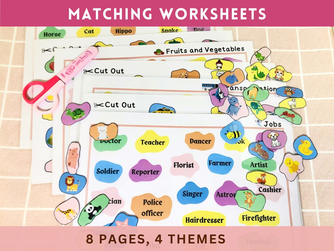 Printable Matching Worksheet: Animals Busy Book Gifts, Fruits and ...