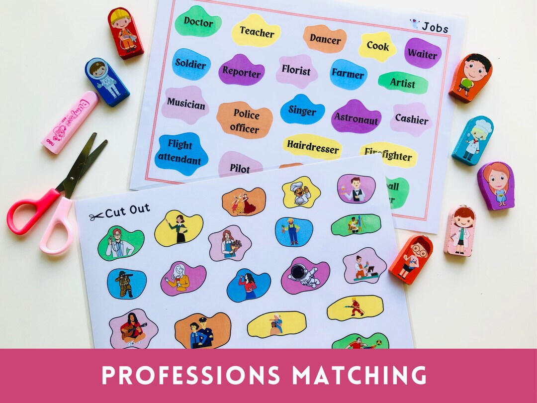 Professions Matching Activity Worksheet, Occupations Memory Game for ...