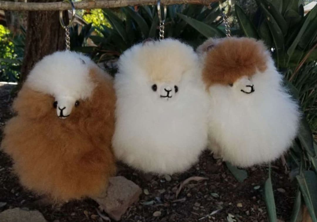 Cute Alpaca Face Keychain, Fluffy 100% Alpaca Fur Keyring, Stuffed ...