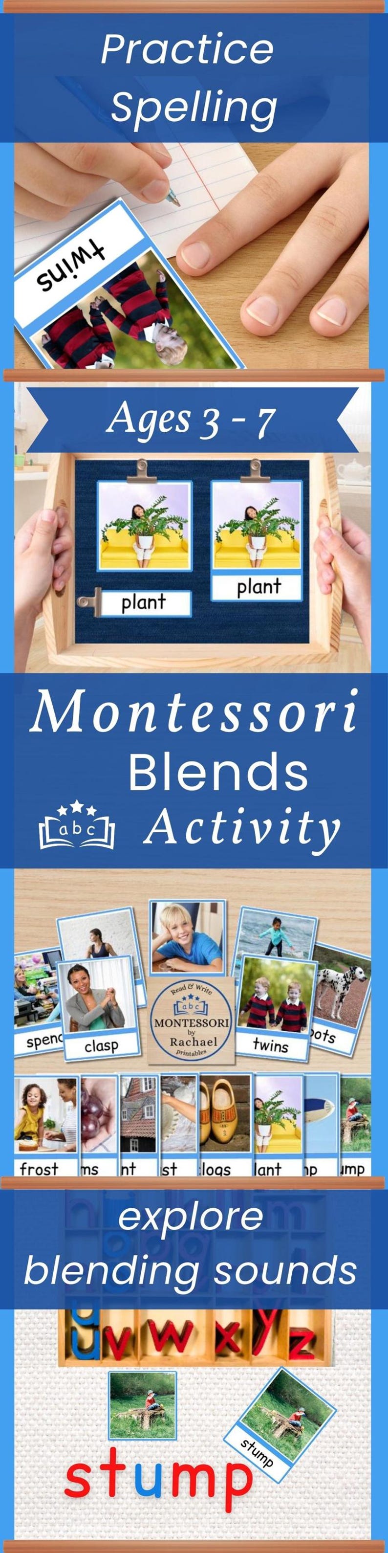 Montessori Reading Card Phonics Teaching Material Set 7 Inspire ...
