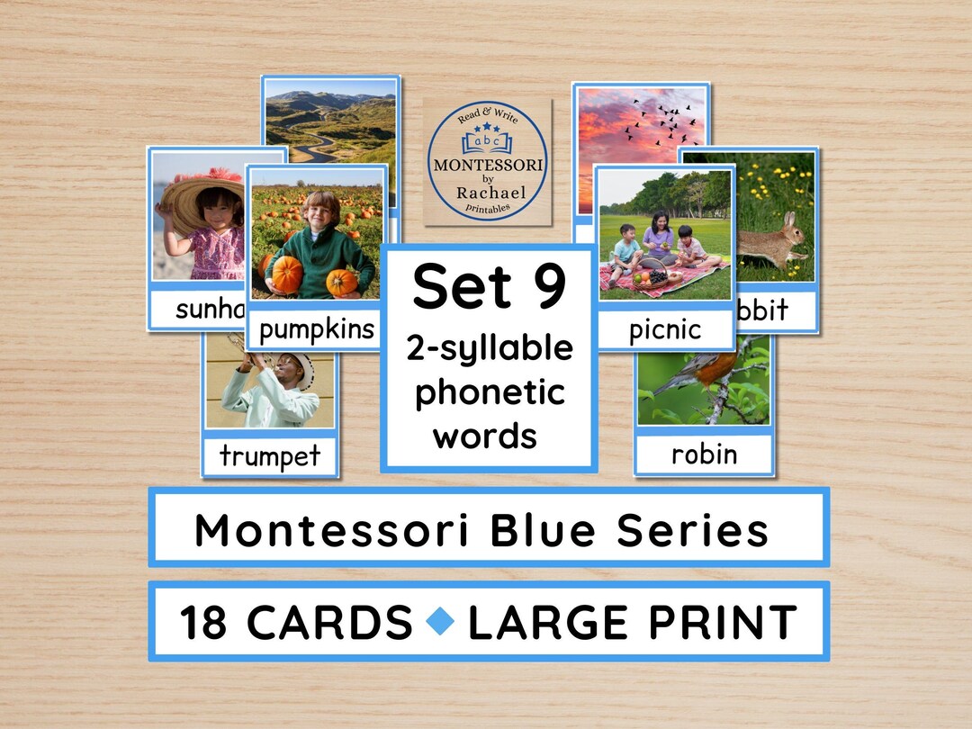 Montessori Blue Series 2-syllable Reading Cards Master Long Words ...