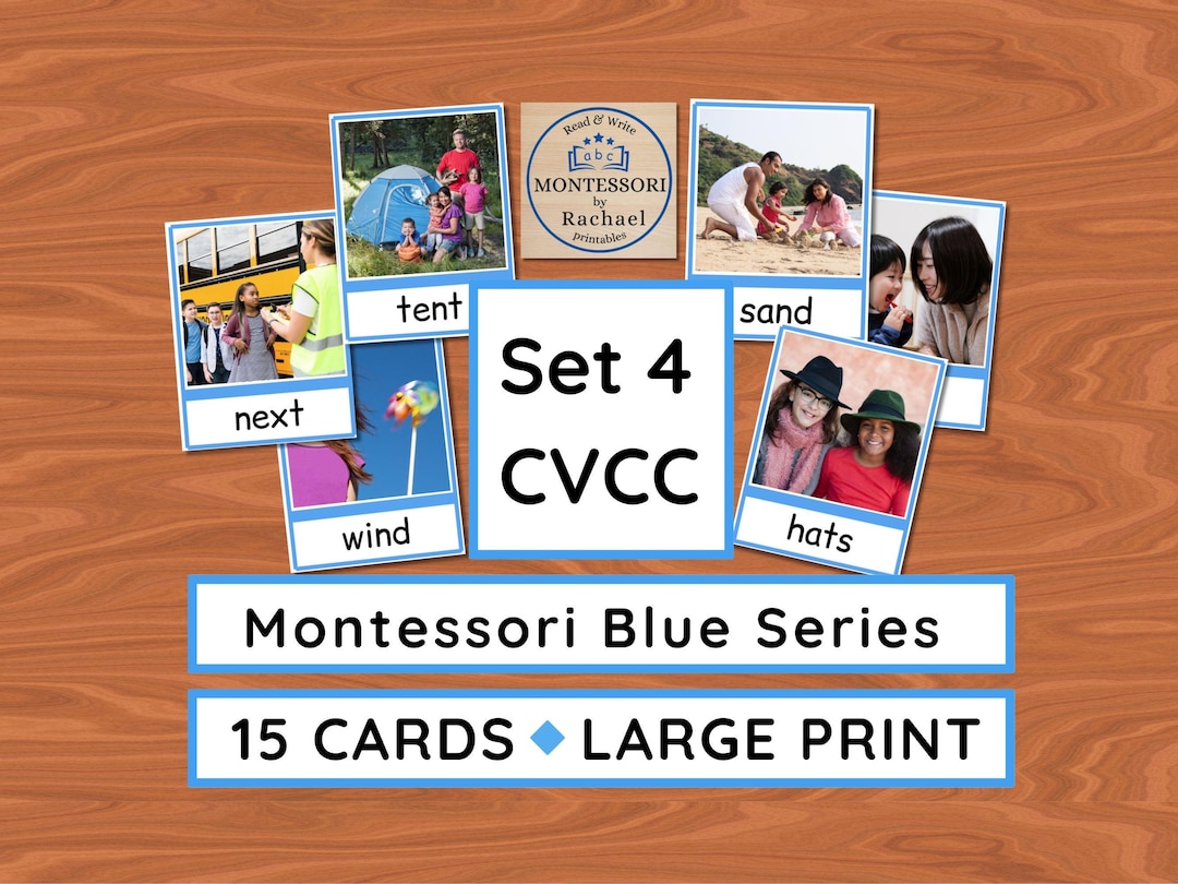 Montessori Blue Series CVCC Reading Cards Photo Inspire Written ...