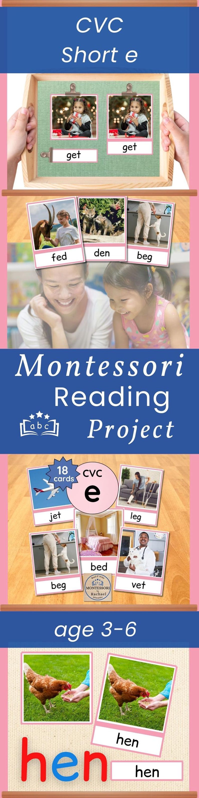 Montessori Pink Series Short E Reading Preschool Montessori Three Part ...