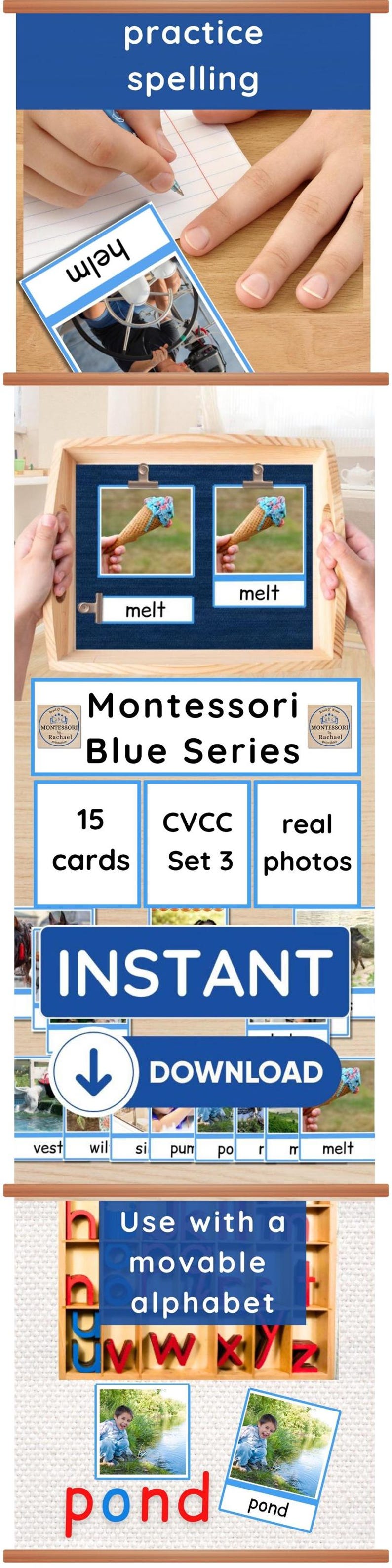 Montessori Blue Series Set 3 CCVC Blends Phonetic Reading Cards Three ...