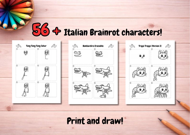 How to Draw Italian Brainrot | Step-by-step Drawing Book | 56 Tiktok ...