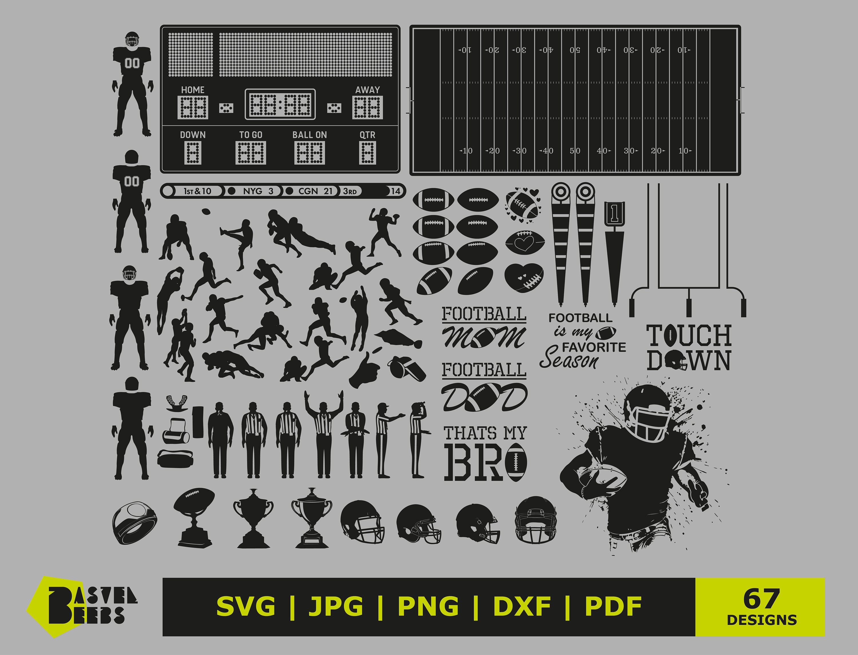 American Football Basics Bundle SVG | Jpg, Png, Pdf, Dxf | Cut Files ...
