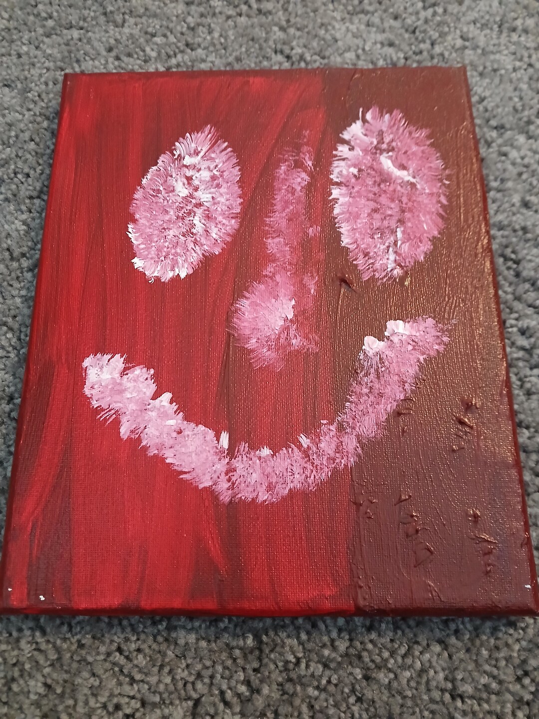 White/pink Funny Face on a Red Background - Etsy