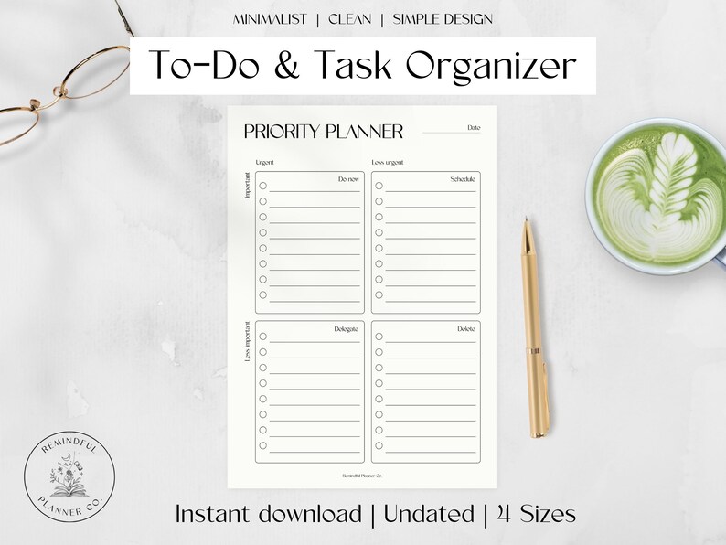 Task Priority Organizer Printable Planner Template, Minimalist ...