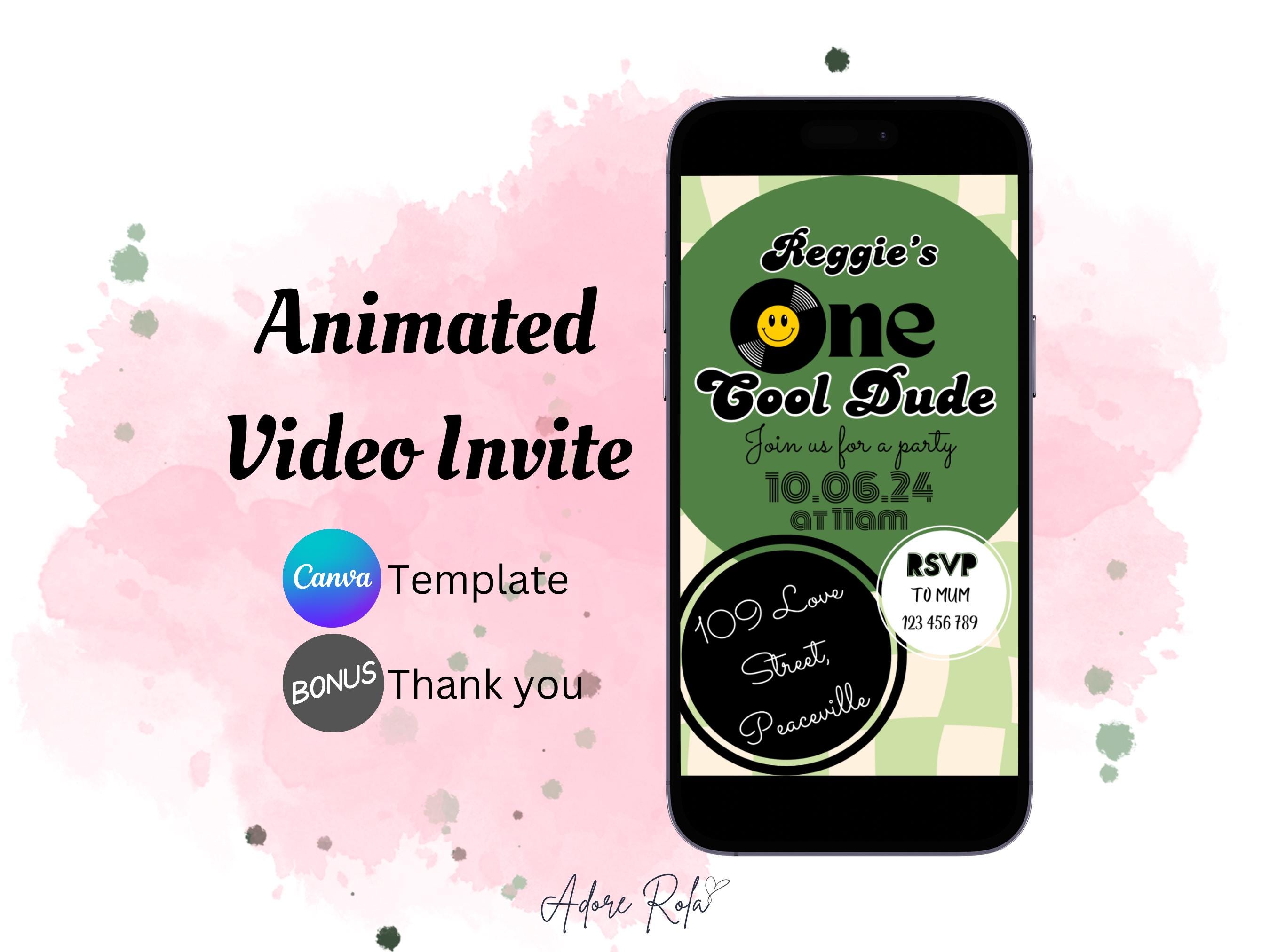 One Cool Dude Animated Birthday Invite - Instant Digital Download ...