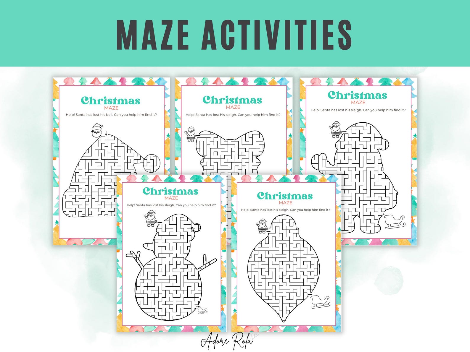 50 Kids Christmas Activity Printable Pages | Colorful Holiday Themed ...