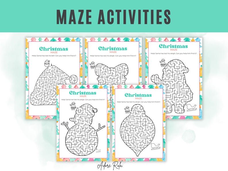 50 Kids Christmas Activity Printable Pages | Colorful Holiday Themed ...