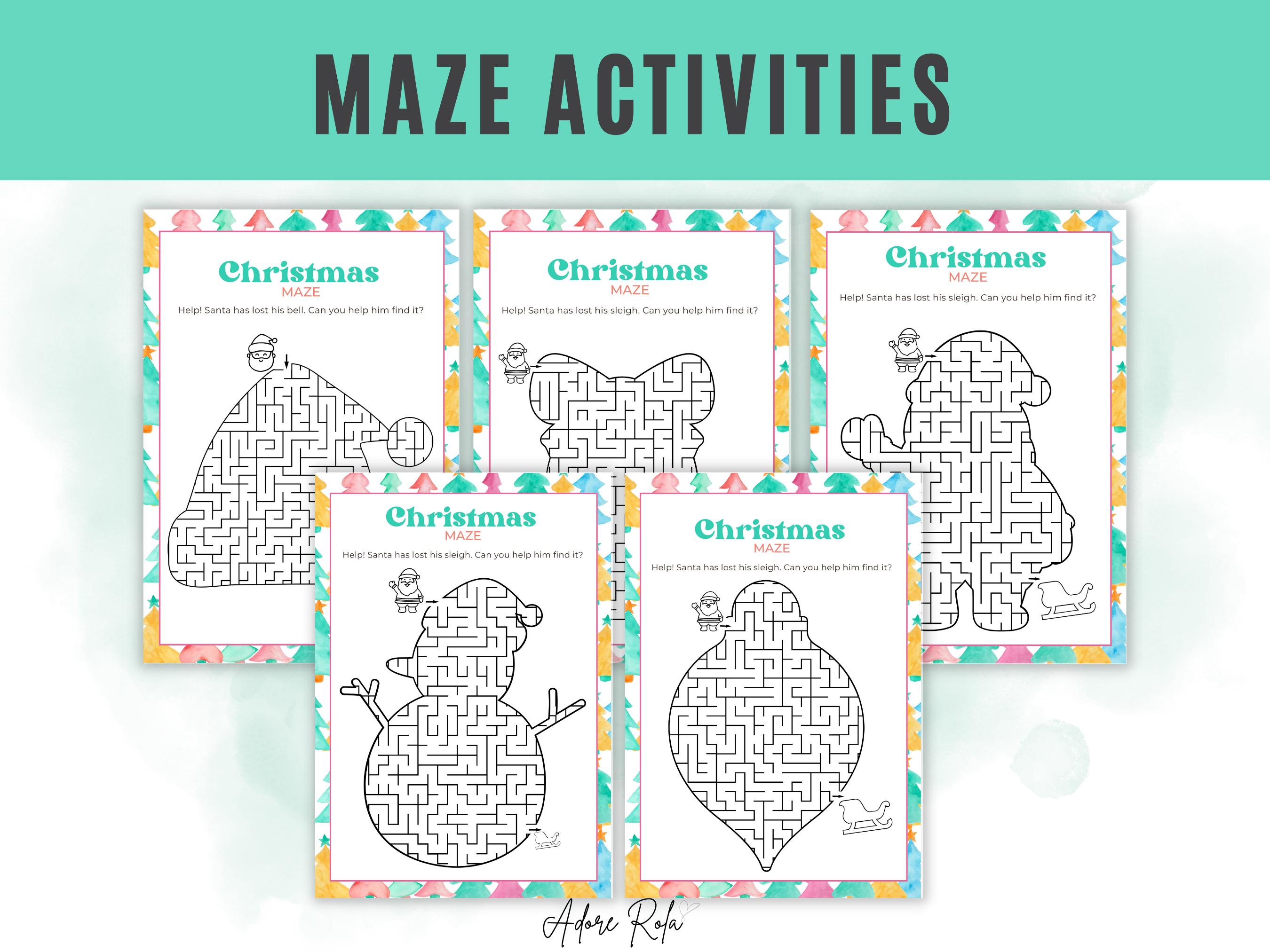 50 Kids Christmas Activity Printable Pages | Colorful Holiday Themed ...