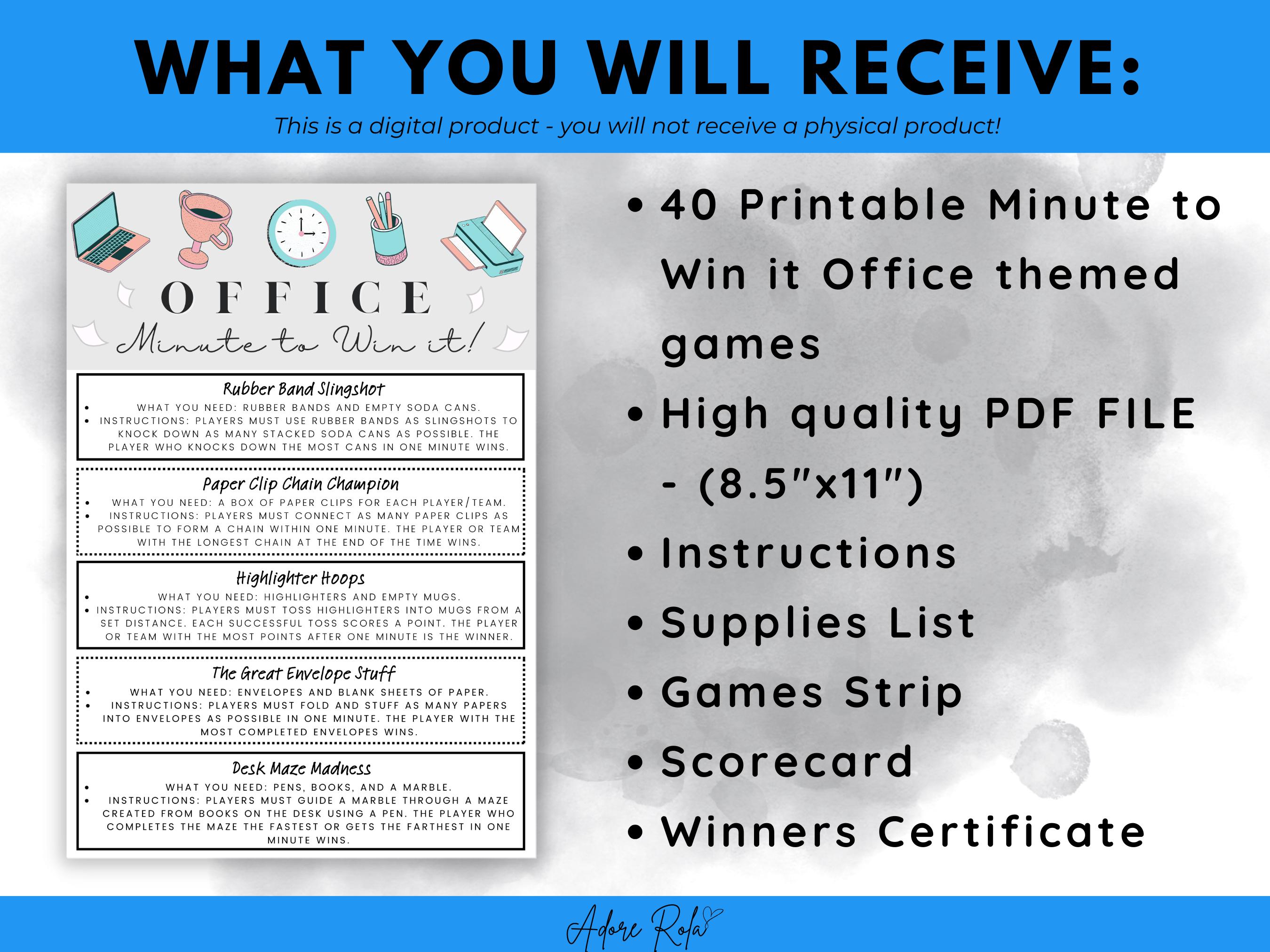 40 Office Minute to Win It Games - Great for Corporate, Work Parties ...