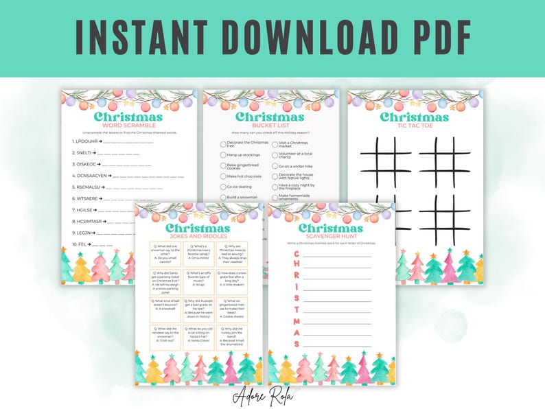 50 Kids Christmas Activity Printable Pages | Colorful Holiday Themed ...
