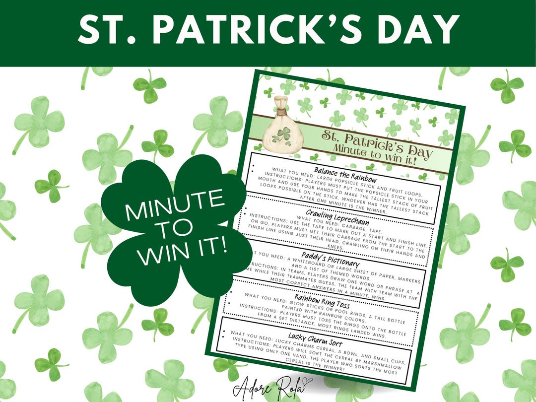 St Patrick's Day Minute to Win It Games Bundle - 40 Fun St. Patty's ...