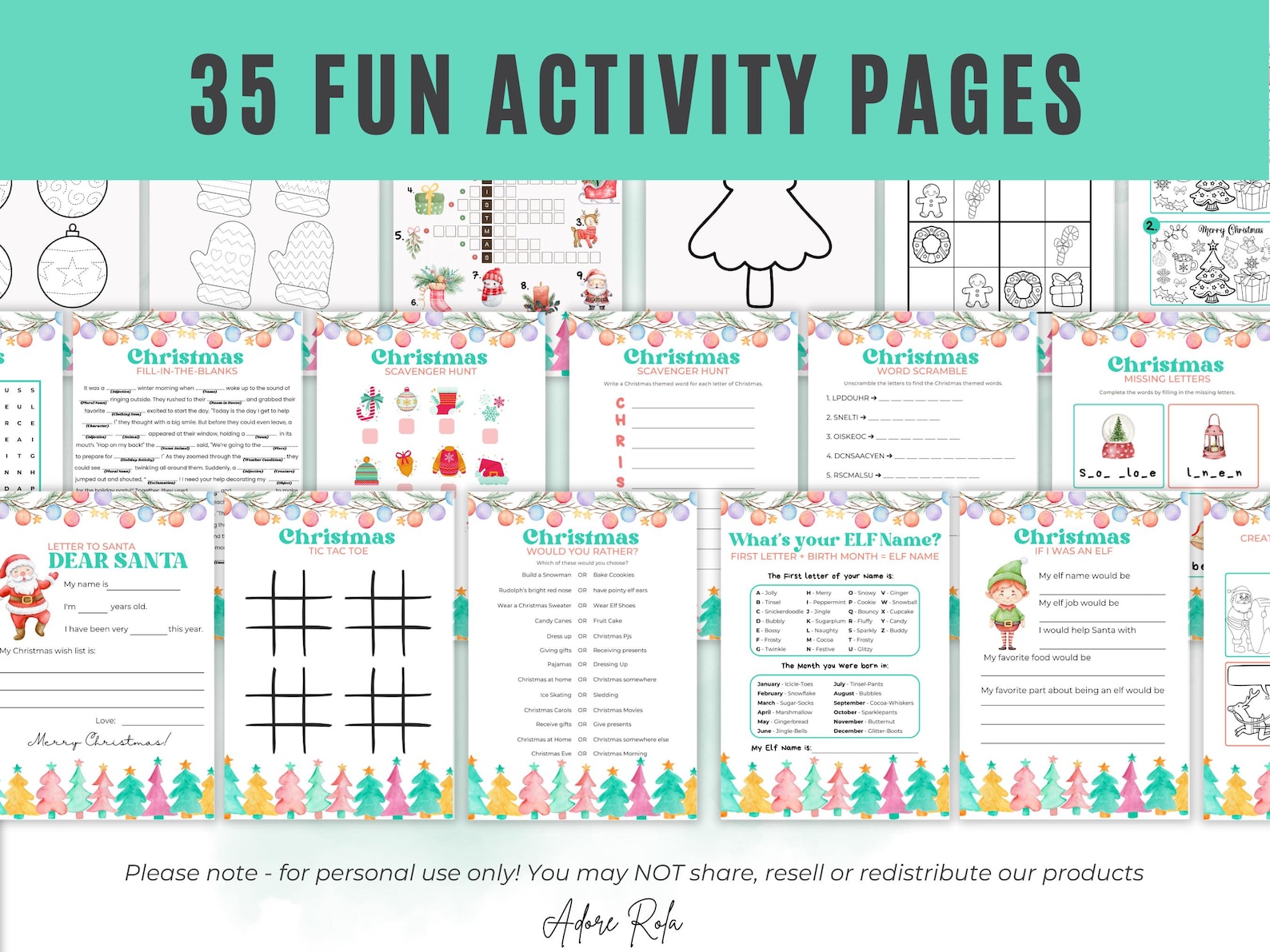 50 Kids Christmas Activity Printable Pages | Colorful Holiday Themed ...